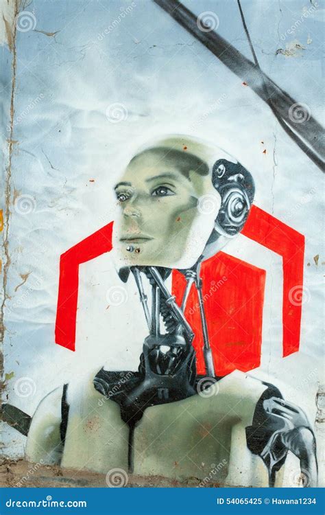 Robot Graffiti In An Abandoned Factory Building Editorial Image Illustration Of Graphic
