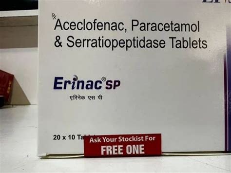 Erinac Sp Aceclofenac Paracetamol Serratiopeptidase Tablets At ₹ 89 Box