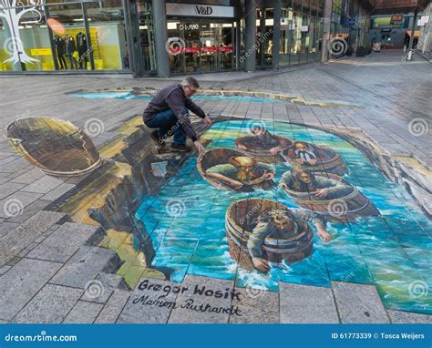 Street Art Showing Optical Illusion Editorial Photo