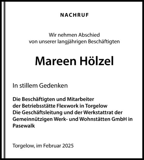 Traueranzeigen Von Mareen Hölzel Trauer Nordkurier