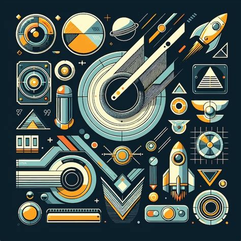 Retro Futuristic Elements Vector Design Premium Ai Generated Vector