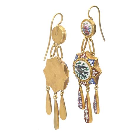 Antique Italian Micromosaic And Gold Earrings Circa 1870 At 1stdibs