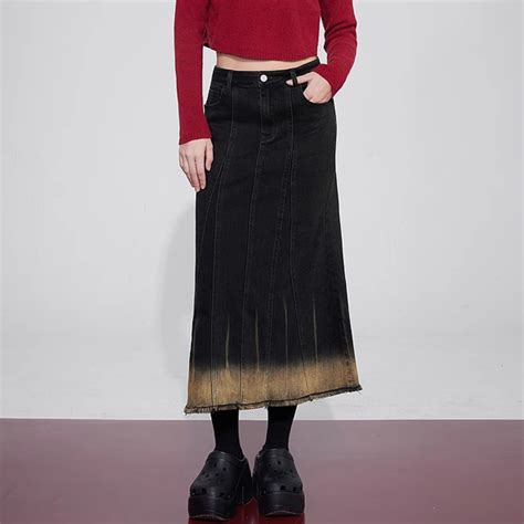 엘프색 피쉬 테일 데님 롱 스커트 7078