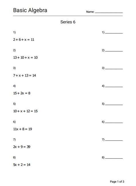 Math Basic Algebra Equations Worksheet Series 6 Geek Slop Online Basic Algebra Algebra