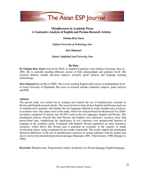 Pdf Metadiscourse In Academic Prose A Contrastive Analysis Of English And Persian Research