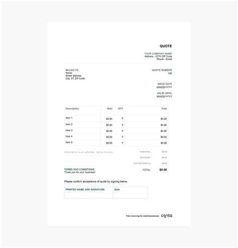 Quote Template Free For Word And Google Docs Conta