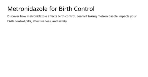Metronidazole For Birth Control Meds Is