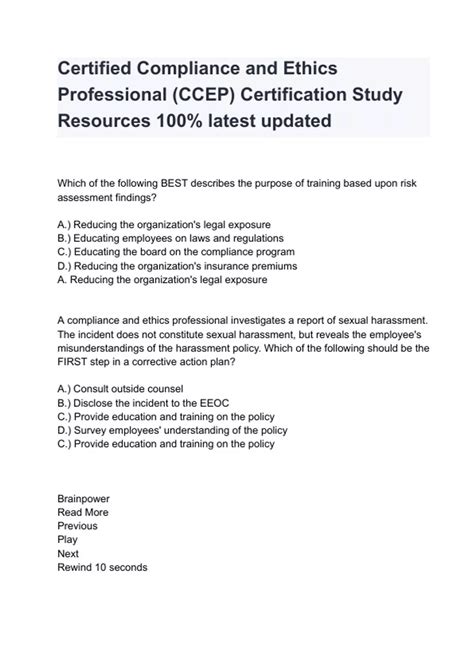 Certified Compliance And Ethics Professional Ccep Certification Study Resources 100 Latest