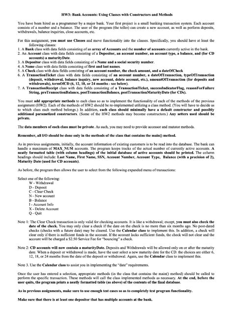 Hw3 Bank Accounts Using Classes With Constructors