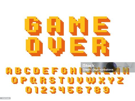 픽셀 게임 글꼴 8 비트 그래픽 80 년대 영어 복고풍 사각형 알파벳 로봇 번호와 문자 비디오 게임 컴퓨터 유형 기호