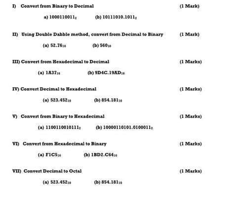 Solved I Convert From Binary To Decimal 1 Mark A
