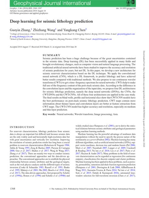 deep learning for seismic lithology prediction pdf deep learning