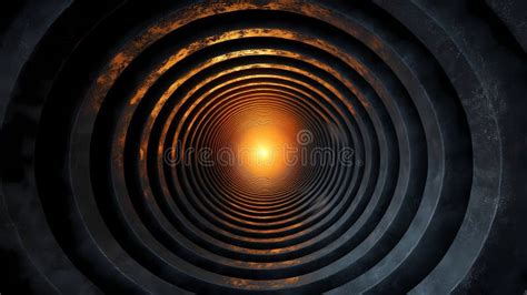 Glowing Orange Light at the End of Dark Concentric Circles Tunnel Stock ...