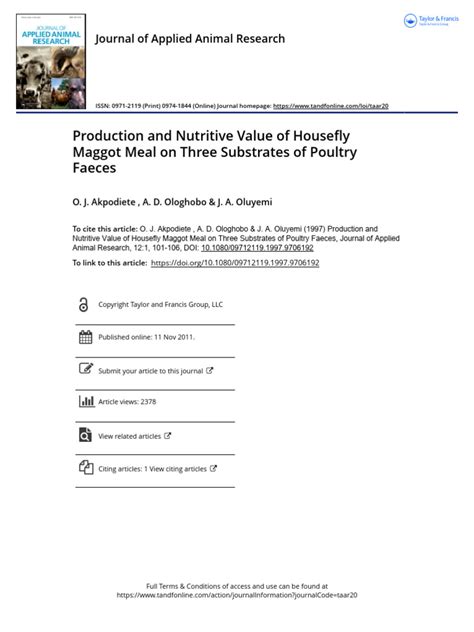 Production And Nutritive Value Of Housefly Maggot Meal On Three