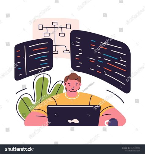 Programmer Coding Laptop Software Developer Work Stock Vector Royalty Free 2045439797