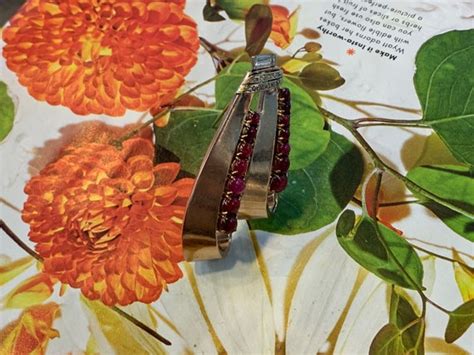 Retro Ruby Pin Ruby Ribbon Pin Gold Ribbon Brooch Gem