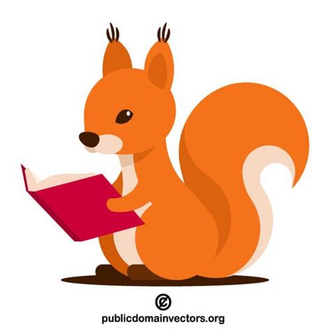 Squirrel Reads A Book Public Domain Vectors