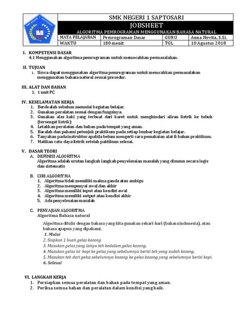 Jobsheet Pemrograman Dasar Pert 1 Pdf