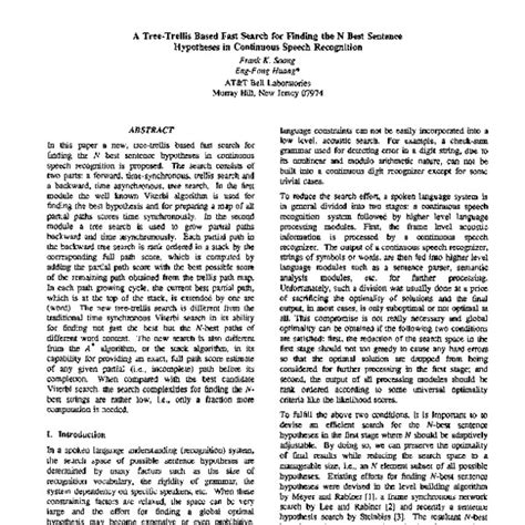 A Treetrellis Based Fast Search For Finding The N Best Sentence