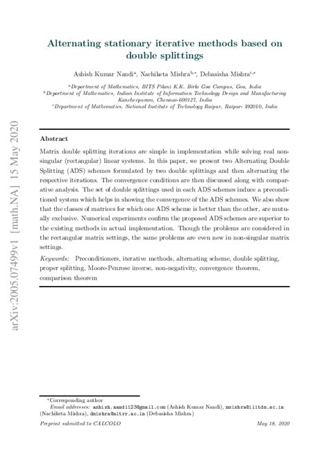 pdf alternating stationary iterative methods based on double