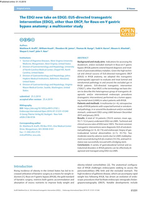 Pdf The Edgi New Take On Edge Eus Directed Transgastric Intervention Edgi Other Than Ercp