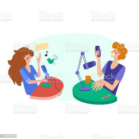 스튜디오 플랫 벡터 일러스트레이션에서 팟캐스트 남자는 팟캐스트를 기록합니다 미디어 호스팅 낙서 그리기 손으로 그린 집에서 학습 격리에 대한 스톡 벡터 아트 및 기타 이미지