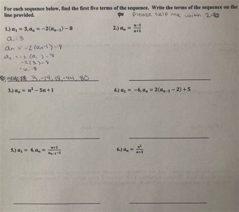 Solved For Each Sequence Below Find The First Five Terms Of Chegg