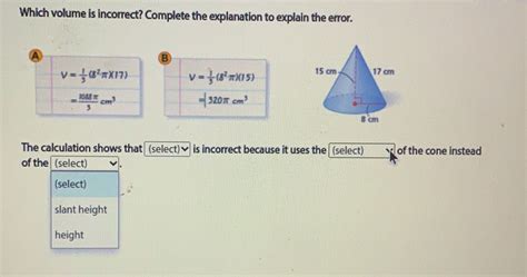 Solved Which volume is incorrect Complete the explanation to explain the error B V π