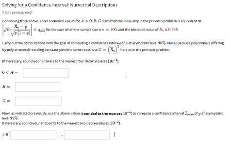 Solving For A Confidence Interval Numerical Descriptions 002 Points