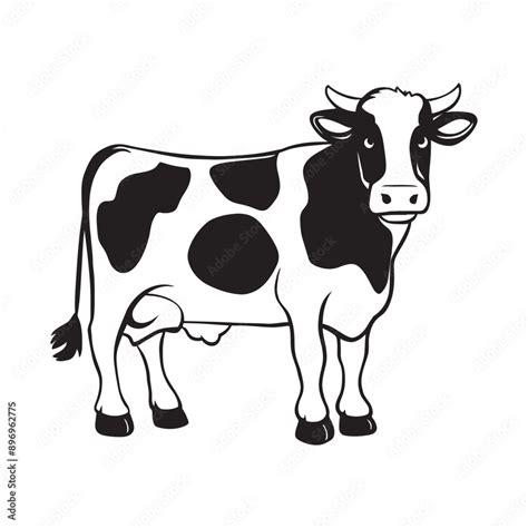 Simple Black And White Cow Illustration Cartoon Cow Drawing With Grass