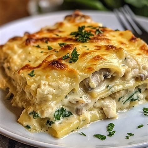 Cheesy Mushroom Chicken Alfredo Lasagna