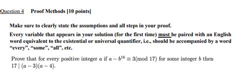 Solved Question 4 Proof Methods 10 Points Make Sure To Chegg Com