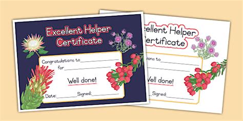 Fynbos Themed Excellent Helper Certificate Teacher Made