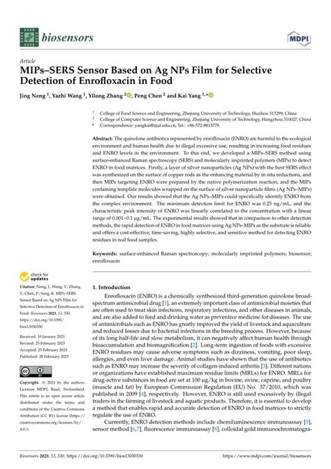 Pdf Mipssers Sensor Based On Ag Nps Film For Selective Detection Of Enrofloxacin In Food