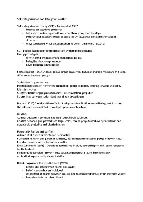 Self Categorization Revision Self Categorization And Intergroup Conflict Self Categorization