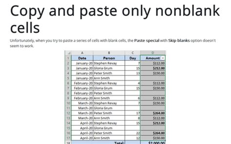 copy and paste only nonblank cells microsoft excel 365