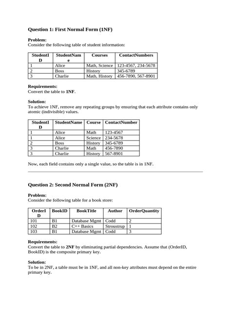 Example Normalization With Solution Pdf Software Design Computing