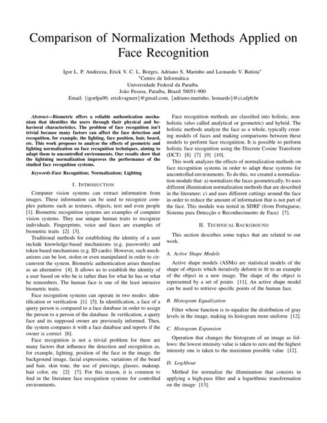 Pdf Comparison Of Normalization Methods Applied On Face Recognition