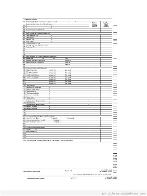 Hud 1 Form Free Printable Hud 1 Settlement Statement