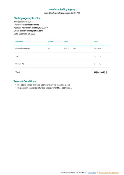Staffing Invoice Template