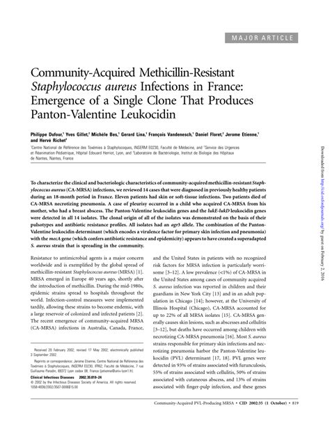 Pdf Community‐acquired Methicillin‐resistant Staphylococcus Aureus Infections In France