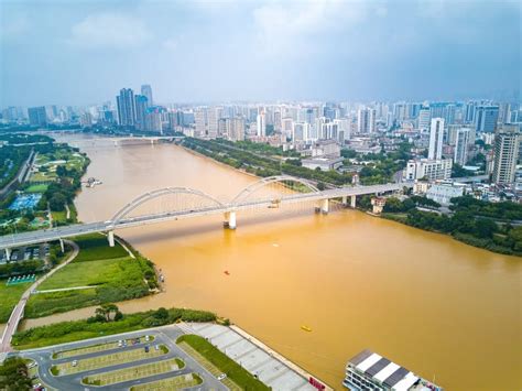 Yonghe Bridge And Surrounding Buildings On The Yong River In Nanning
