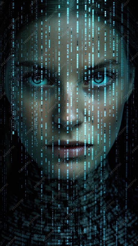premium photo woman s face made of computer binary code