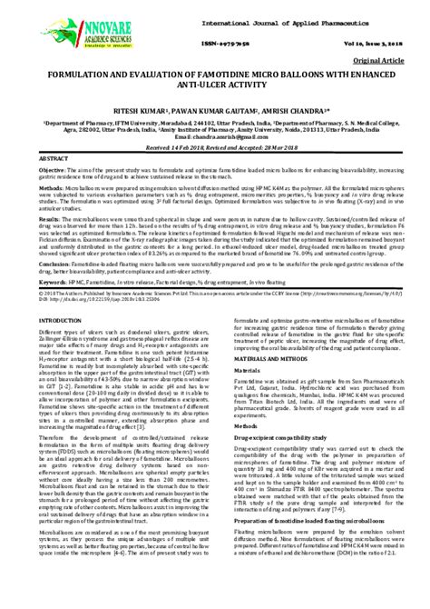 Pdf Formulation And Evaluation Of Famotidine Micro Balloons With Enhanced Anti Ulcer Activity