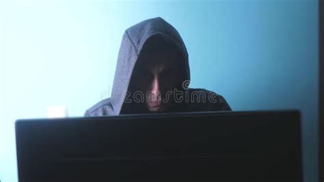 Man Hacker In Lifestyle The Hood Hacking Network Concept Unknown Hacker Criminal Breaks Into