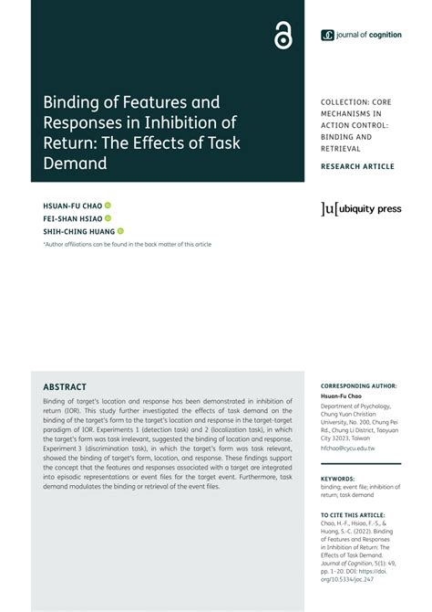 Pdf Binding Of Features And Responses In Inhibition Of Return The Effects Of Task Demand