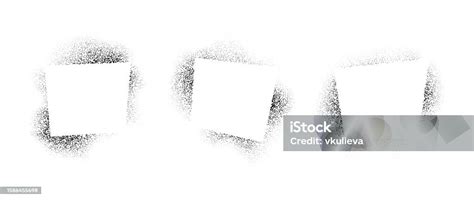 스프레이 스텐실 효과가 있는 기하학적 프레임 세트입니다 그런지 점선 사각형 테두리 팩 희미한 노이즈 텍스처 모양 번들 텍스트 상자 배너 포스터 템플릿에 대한 검은색 튄 요소