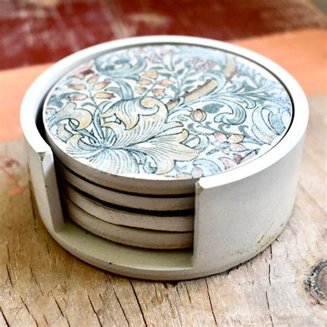 Handmade Concrete Coaster Set William Morris Style With Optional Holder Etsy Uk