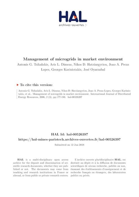 pdf management of microgrids in market environment · management of