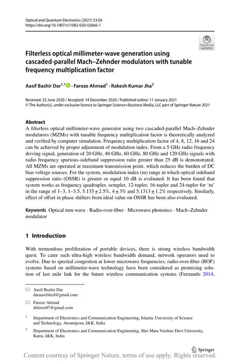 Filterless Optical Millimeter Wave Generation Using Cascaded Parallel